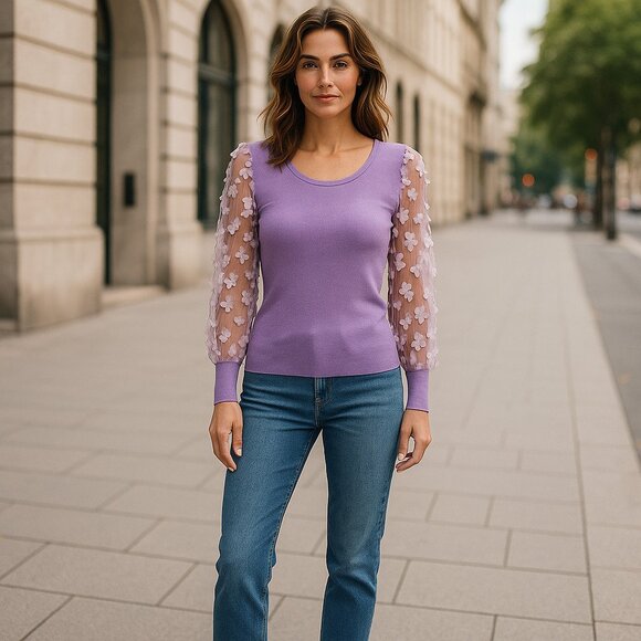 Cato | Sweaters | Dahlia Cato Purple Lavender Sheer Butterfly Sleeved ...